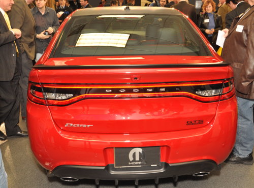 A high angle shot of the 2013 Dodge Dart GTS 210 Tribute rear end ...